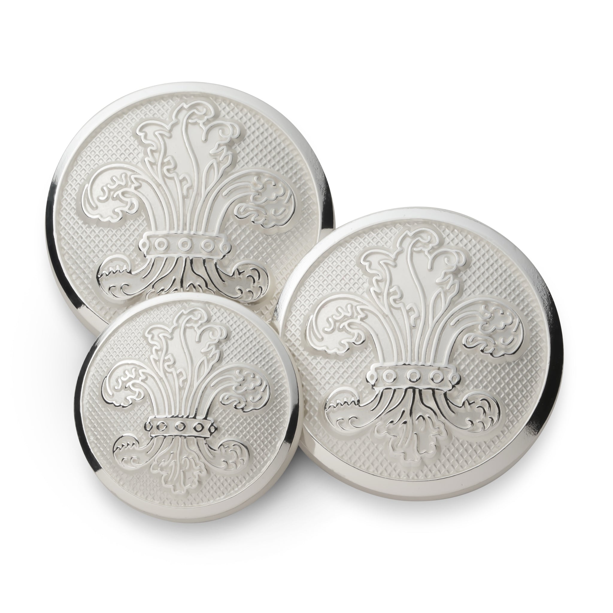 Luxury Fleur de Lys Blazer Button Set In Silver | Benson & Clegg
