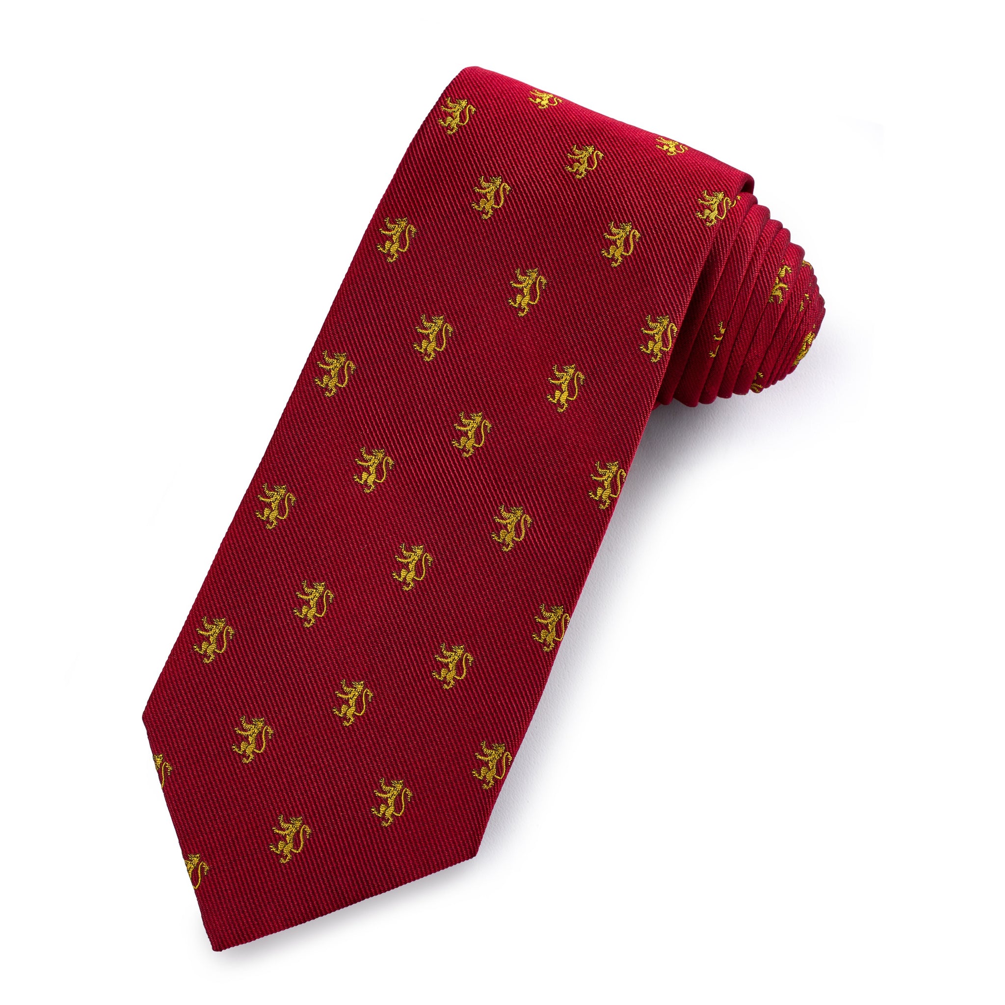 Rampant Lion Silk Tie in Gold & Red | Benson & Clegg