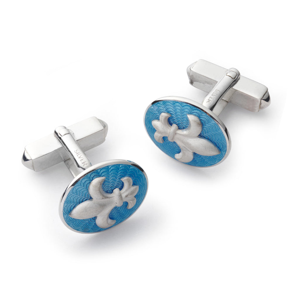 Fleur De Lys Sterling Silver Cloisonne Cufflinks In Blue | Luxury ...